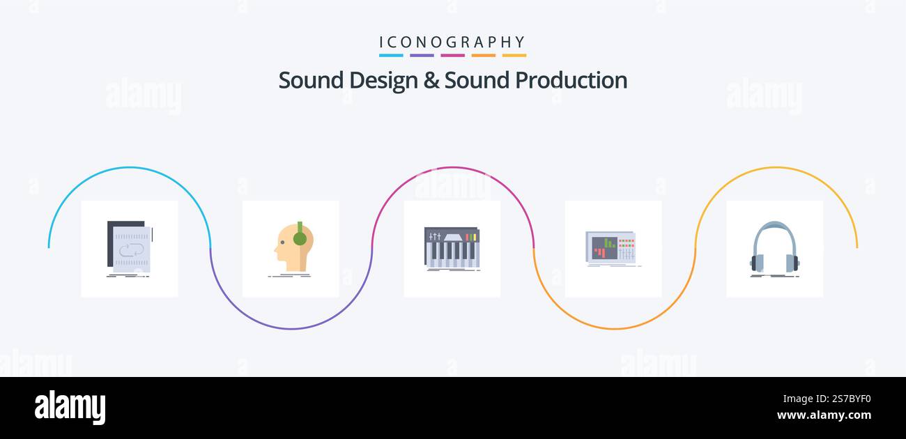 Sound Design And Sound Production Flat 5 Icon Pack Including ...