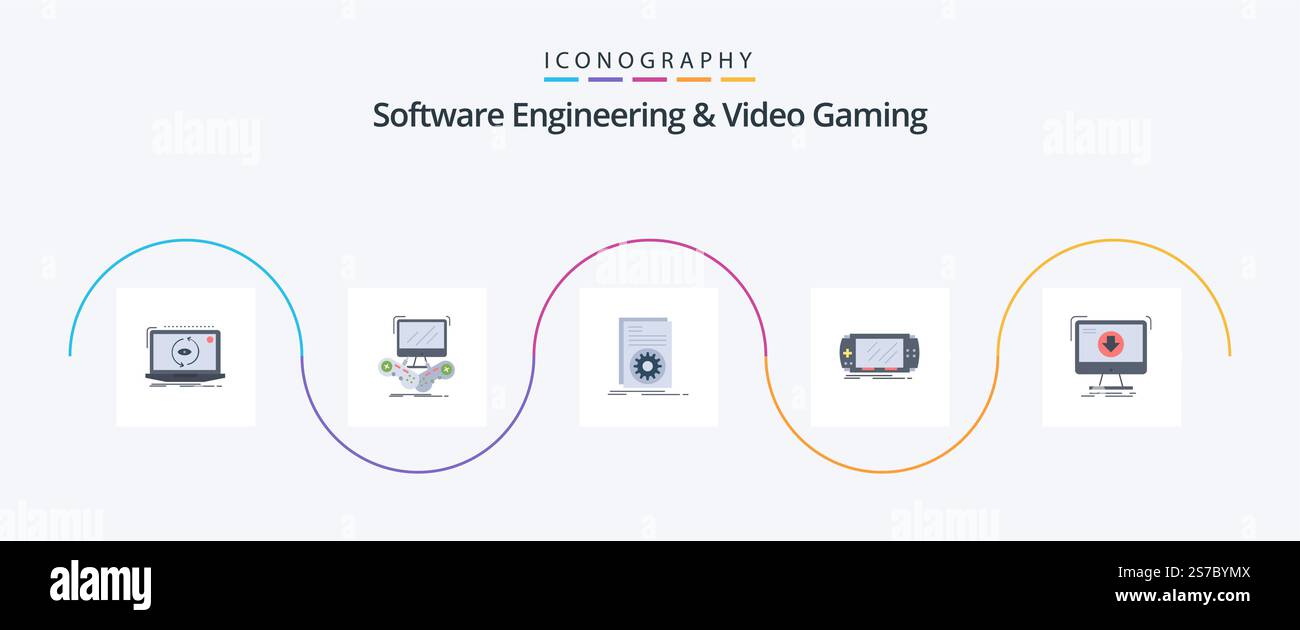 Software Engineering And Video Gaming Flat 5 Icon Pack Including game ...