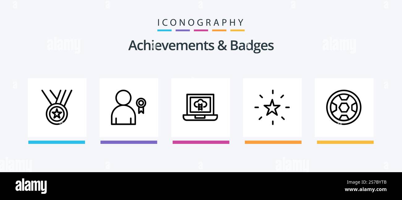 Achievements and Badges Line 5 Icon Pack Including badges. star. achievements. performance ...