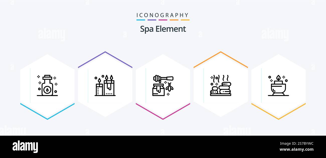 Spa Element 25 Line icon pack including candle. stone. spa. spa. sweet ...