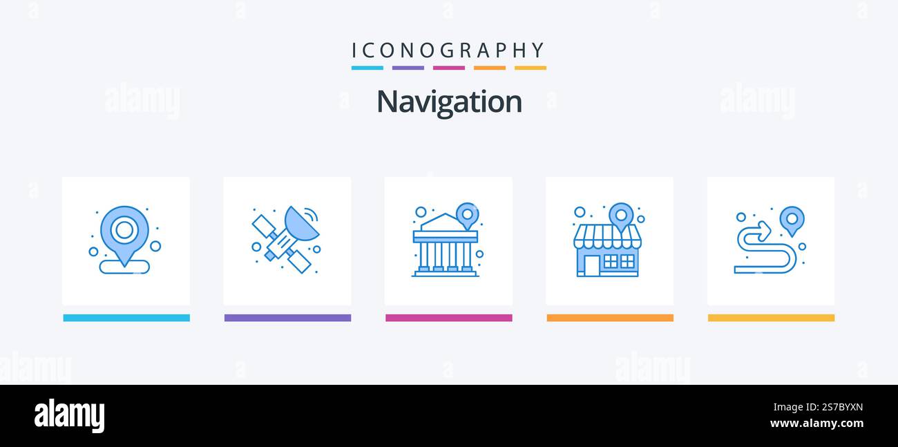 Navigation Blue 5 Icon Pack Including pin. map pin. bank. shop. address ...