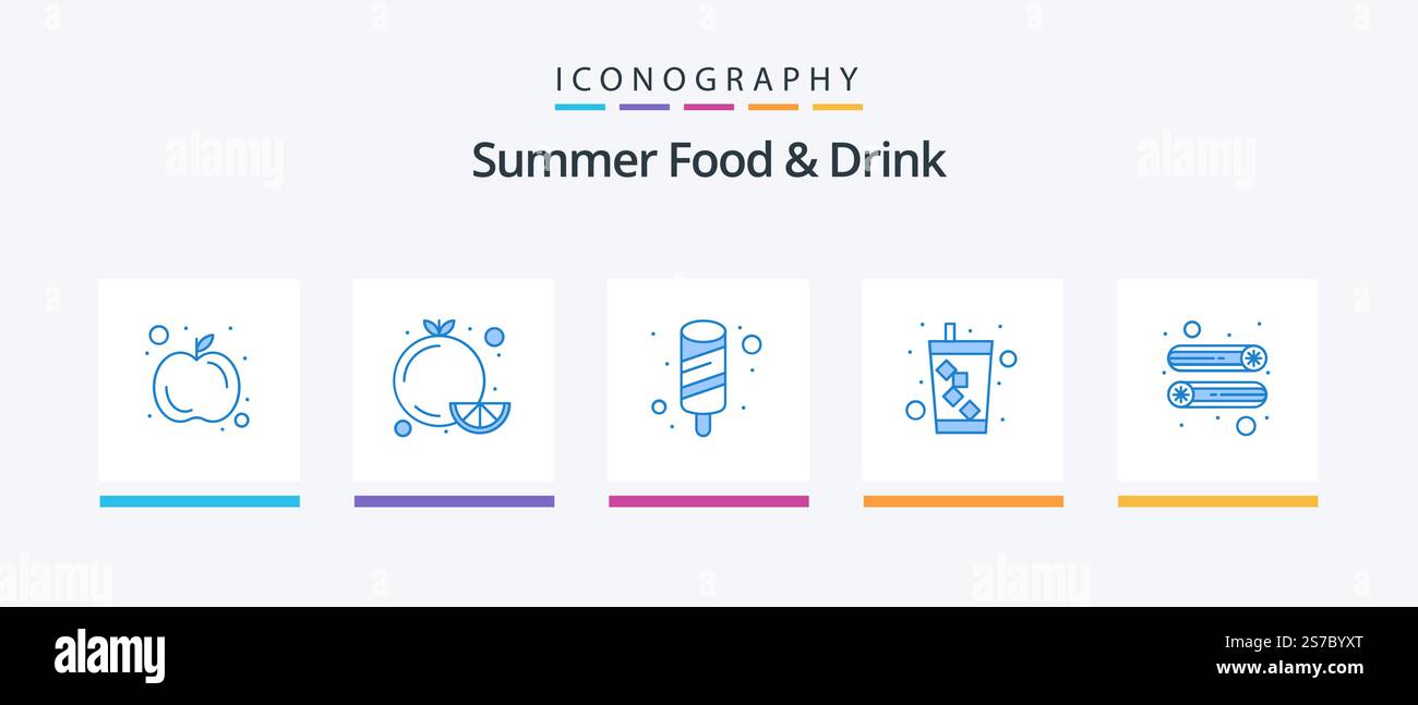 Summer Food and Drink Blue 5 Icon Pack Including vegetable. food. food ...