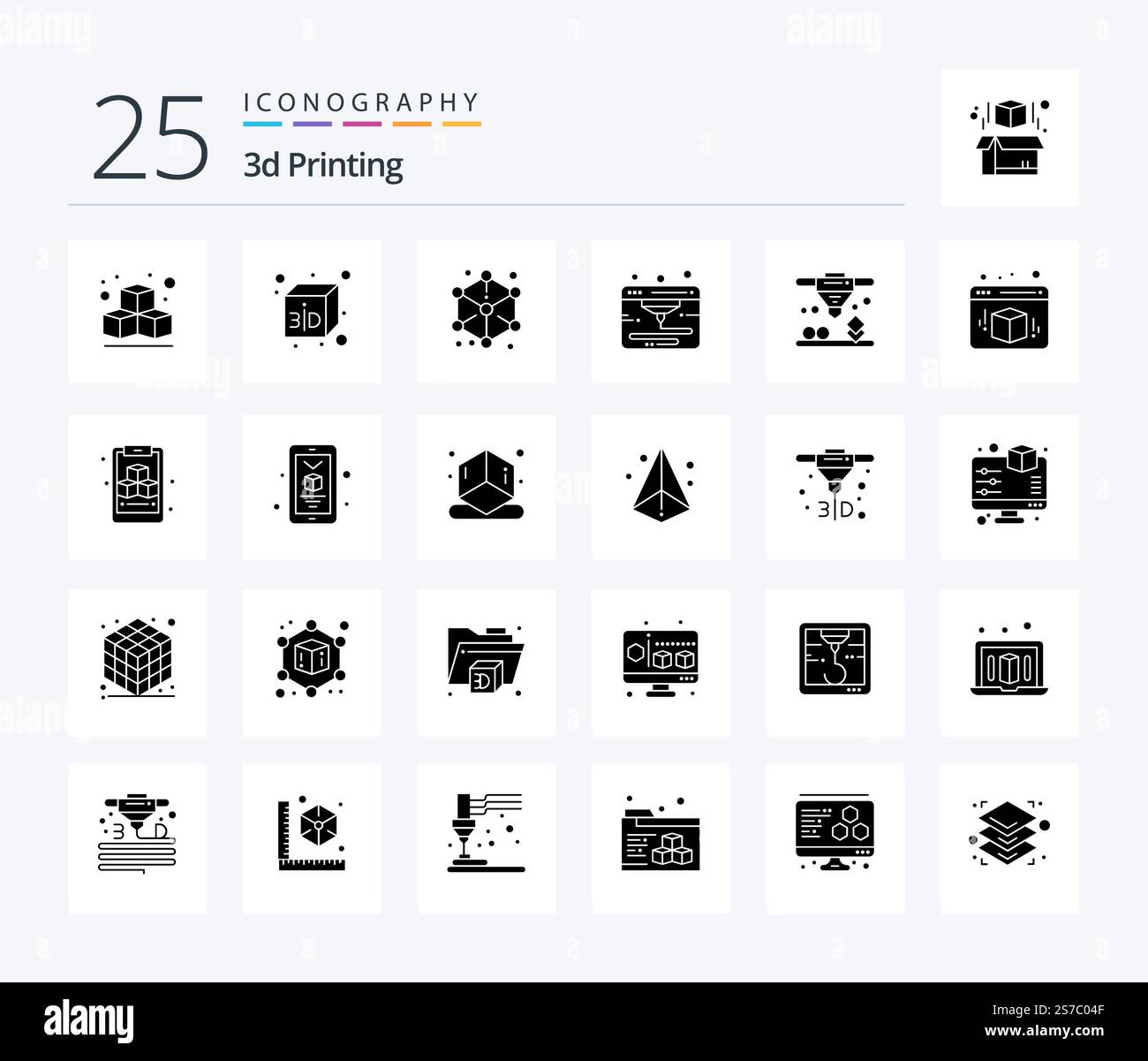 3d Printing 25 Solid Glyph icon pack including clipboardd. cube. webd ...