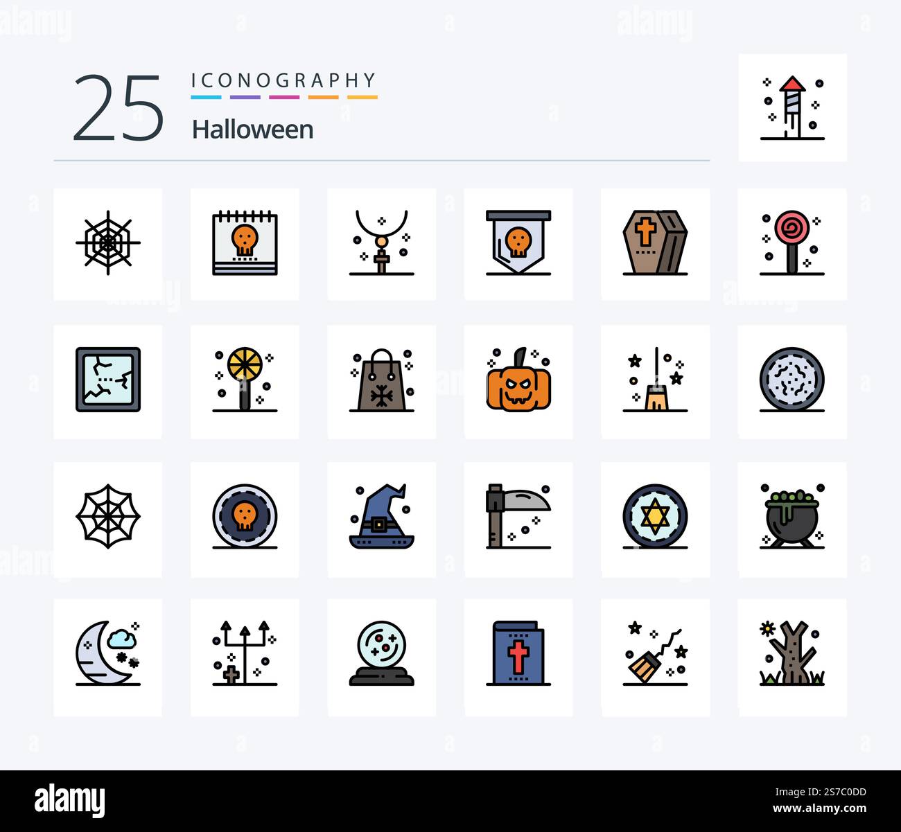 Halloween 25 Line Filled icon pack including coffin. horror. cross ...