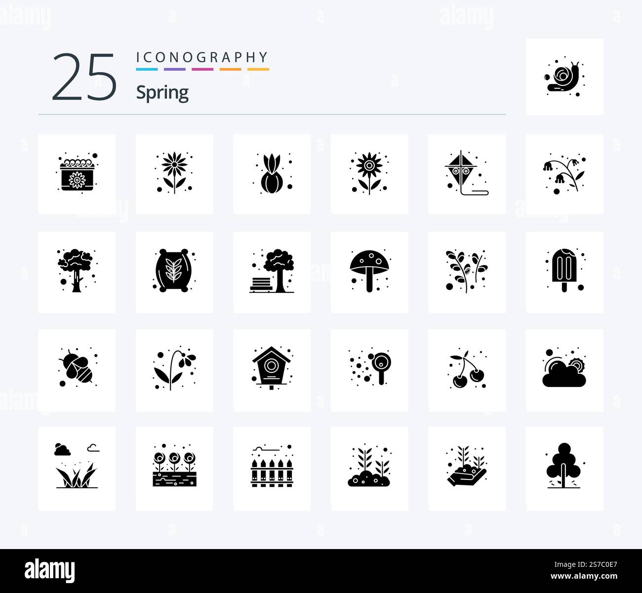 Spring 25 Solid Glyph icon pack including fly. sun. food. summer ...