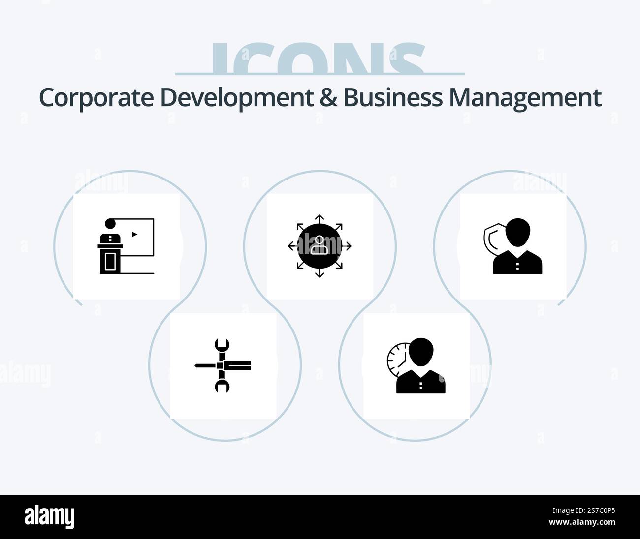 Corporate Development And Business Management Glyph Icon Pack 5 Icon Design. presentation ...