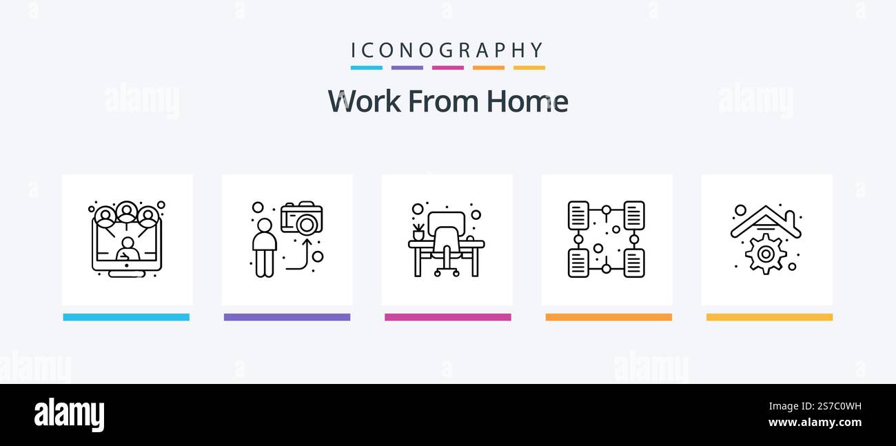 Work From Home Line 5 Icon Pack Including advertisement. laptop. chat ...