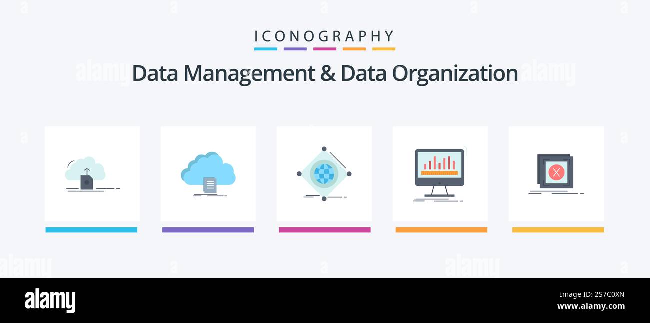 Data Management And Data Organization Flat 5 Icon Pack Including ...