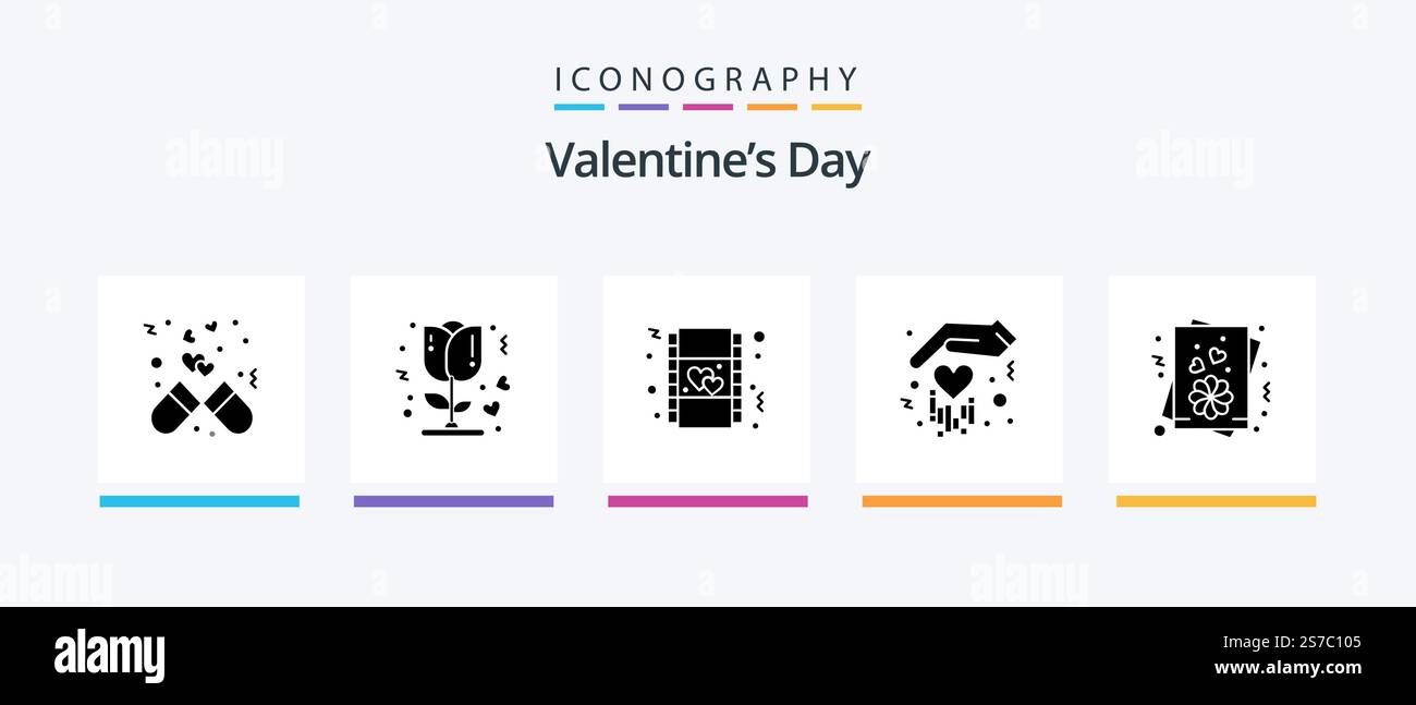 Valentines Day Glyph 5 Icon Pack Including love. love. romantic. hand ...