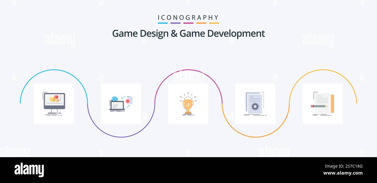 Game Design And Game Development Flat 5 Icon Pack Including developer. app. publish. first. win ...