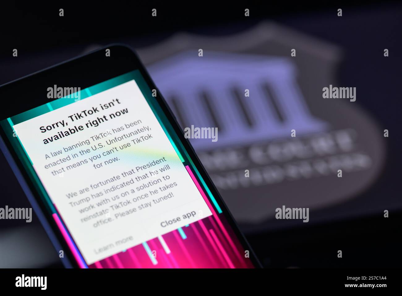 Brussels, Belgium. 19th Jan, 2025. TikTok ban message appears on a ...