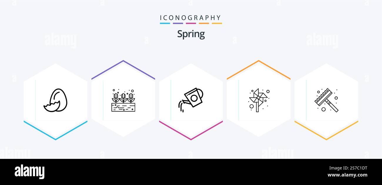 Spring 25 Line icon pack including tool. pinwheel. water tank. kids ...