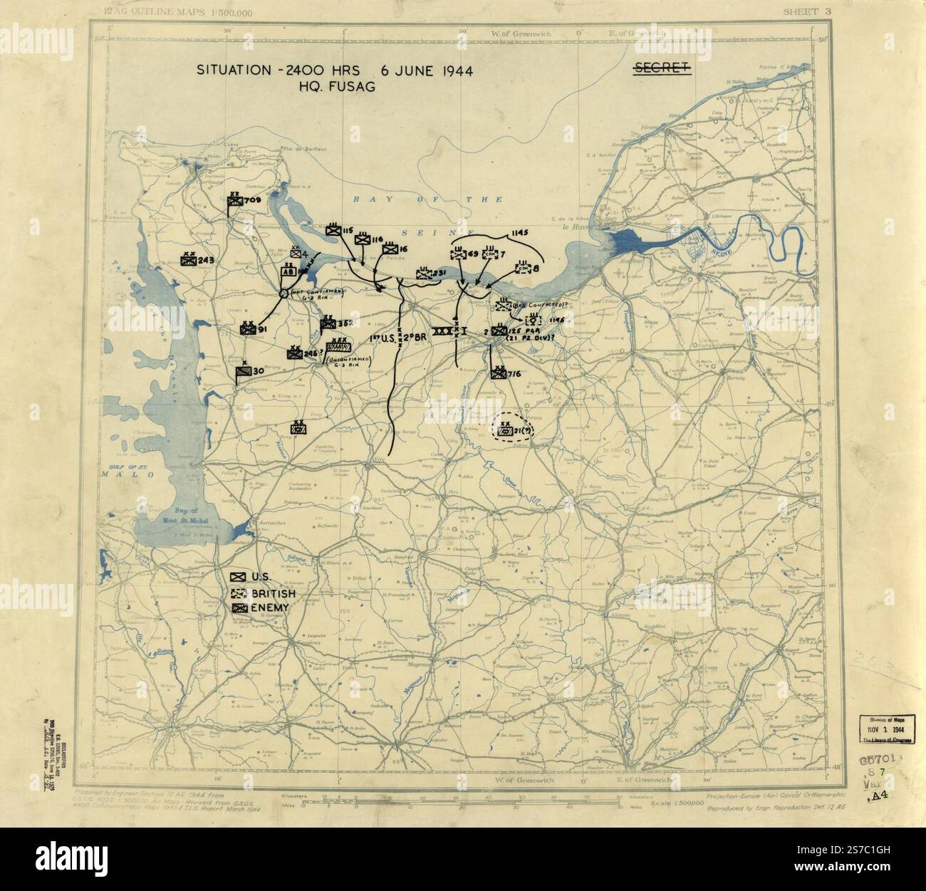 [June 6, 1944], HQ Twelfth Army Group situation map. 1944 by Allied ...
