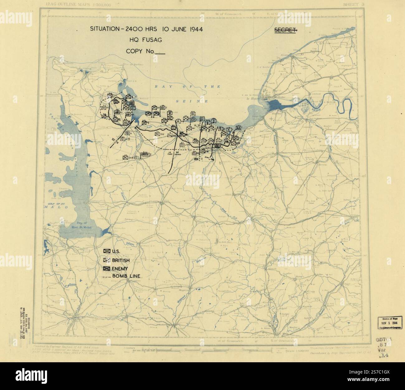 [June 10, 1944], HQ Twelfth Army Group situation map. 1944 by Allied ...