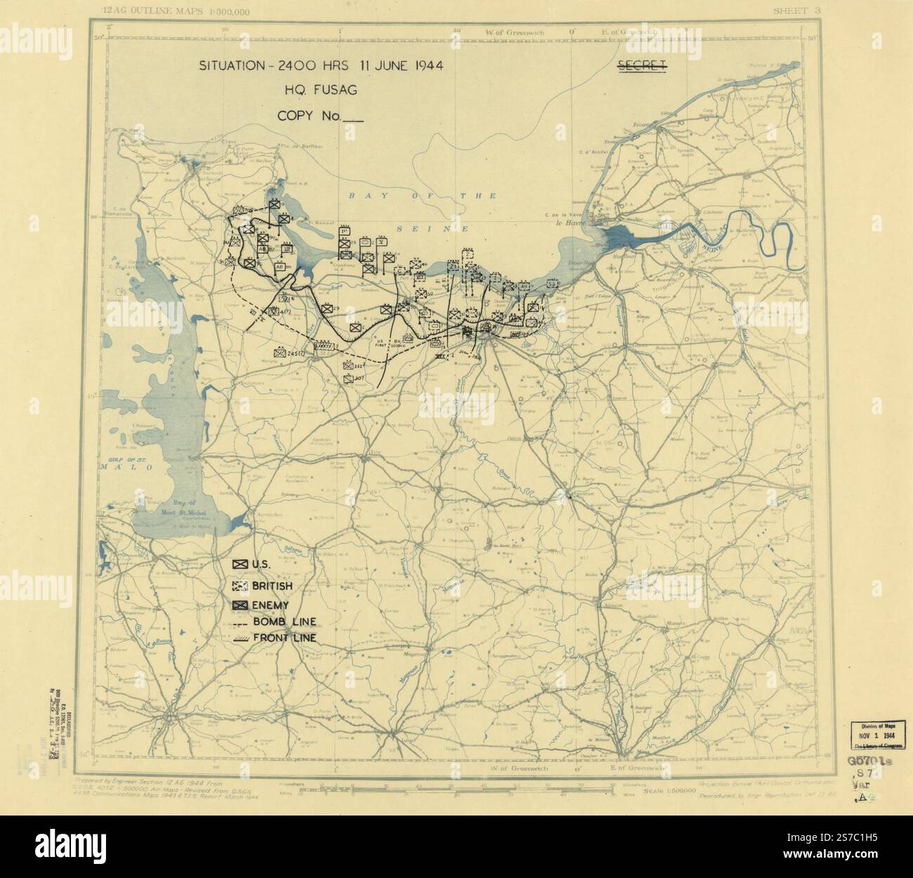 [June 11, 1944], HQ Twelfth Army Group situation map. 1944 by Allied ...