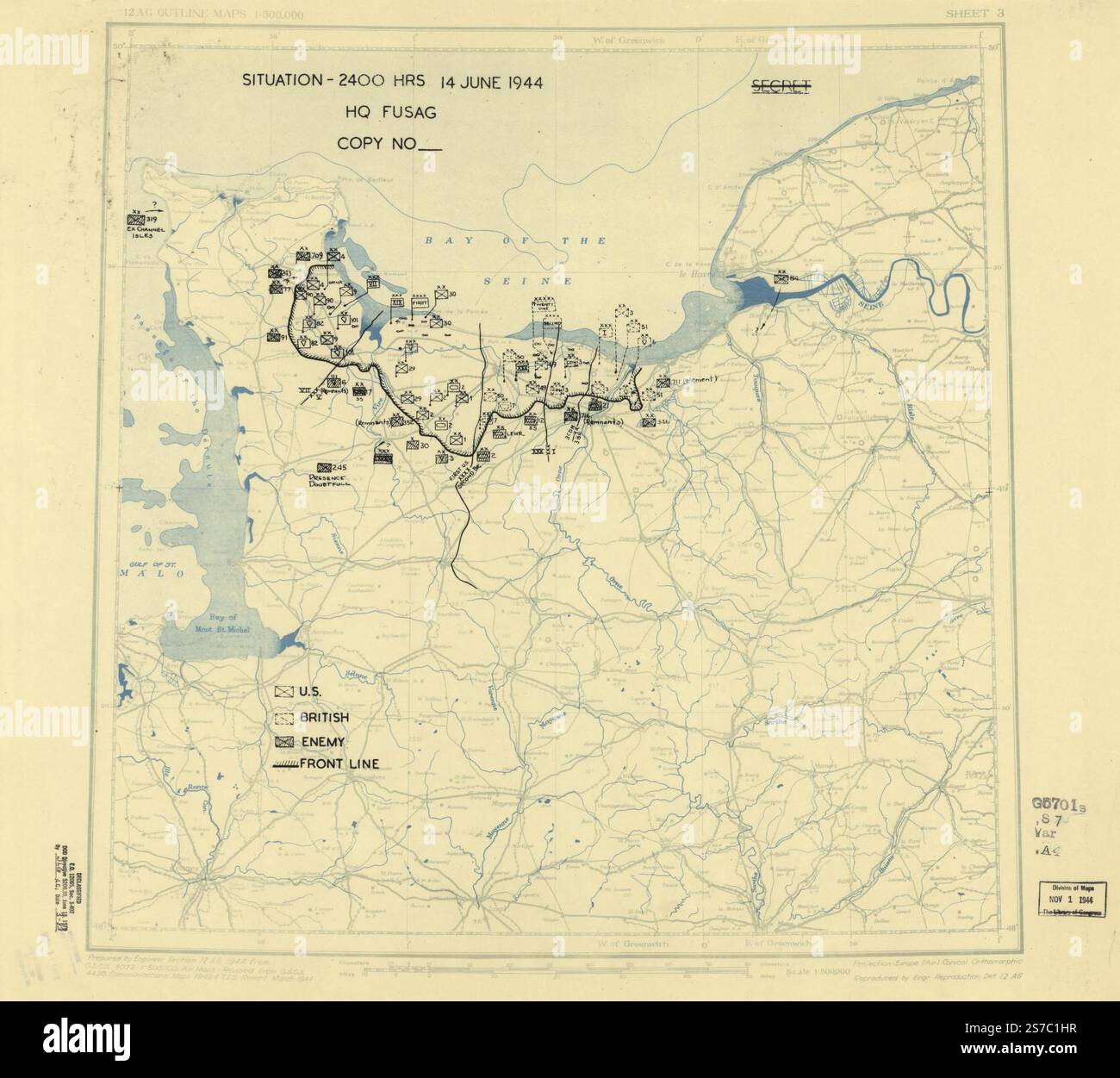 [June 14, 1944], HQ Twelfth Army Group situation map. 1944 by Allied ...