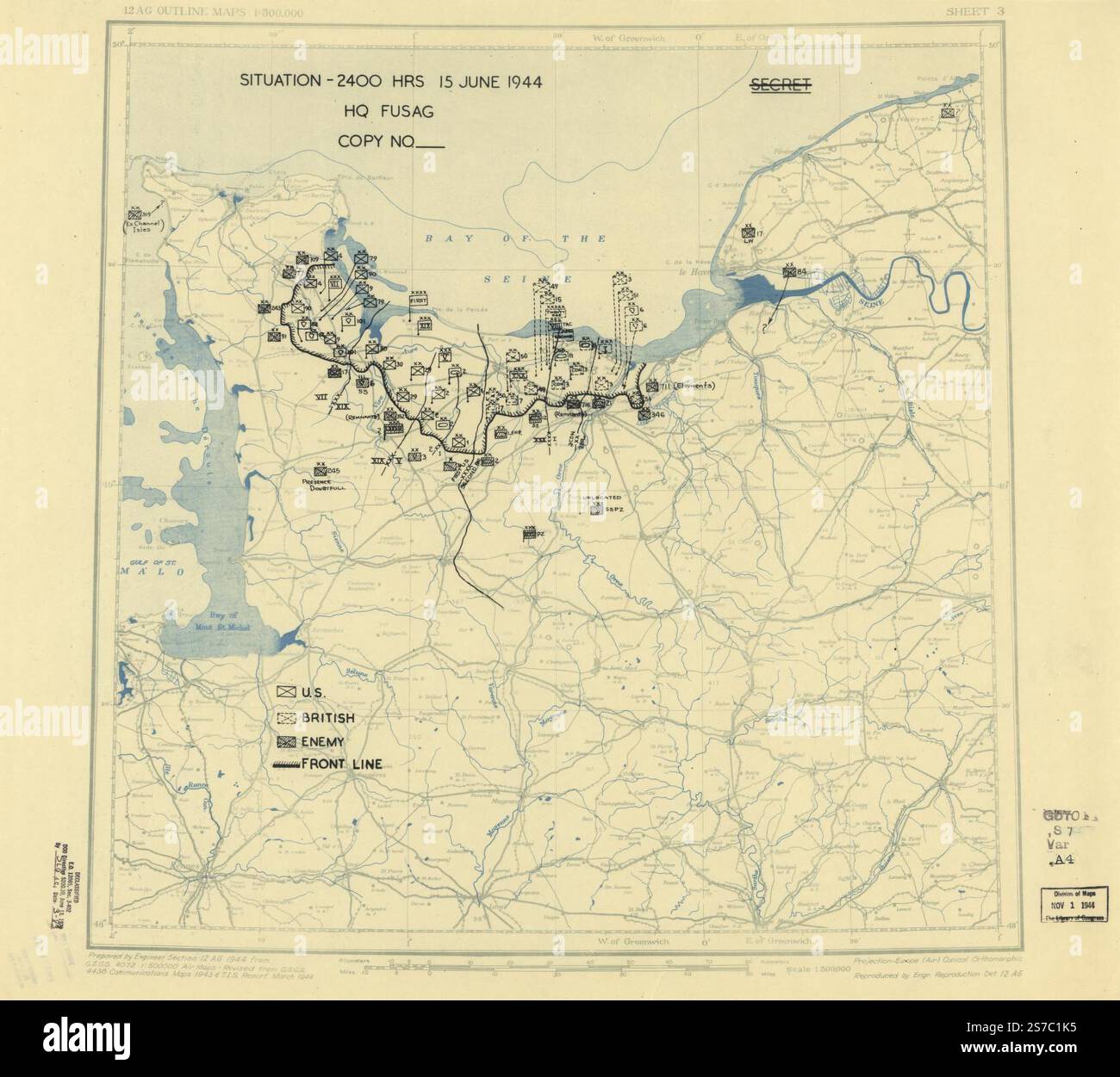 [June 15, 1944], HQ Twelfth Army Group situation map. 1944 by Allied ...