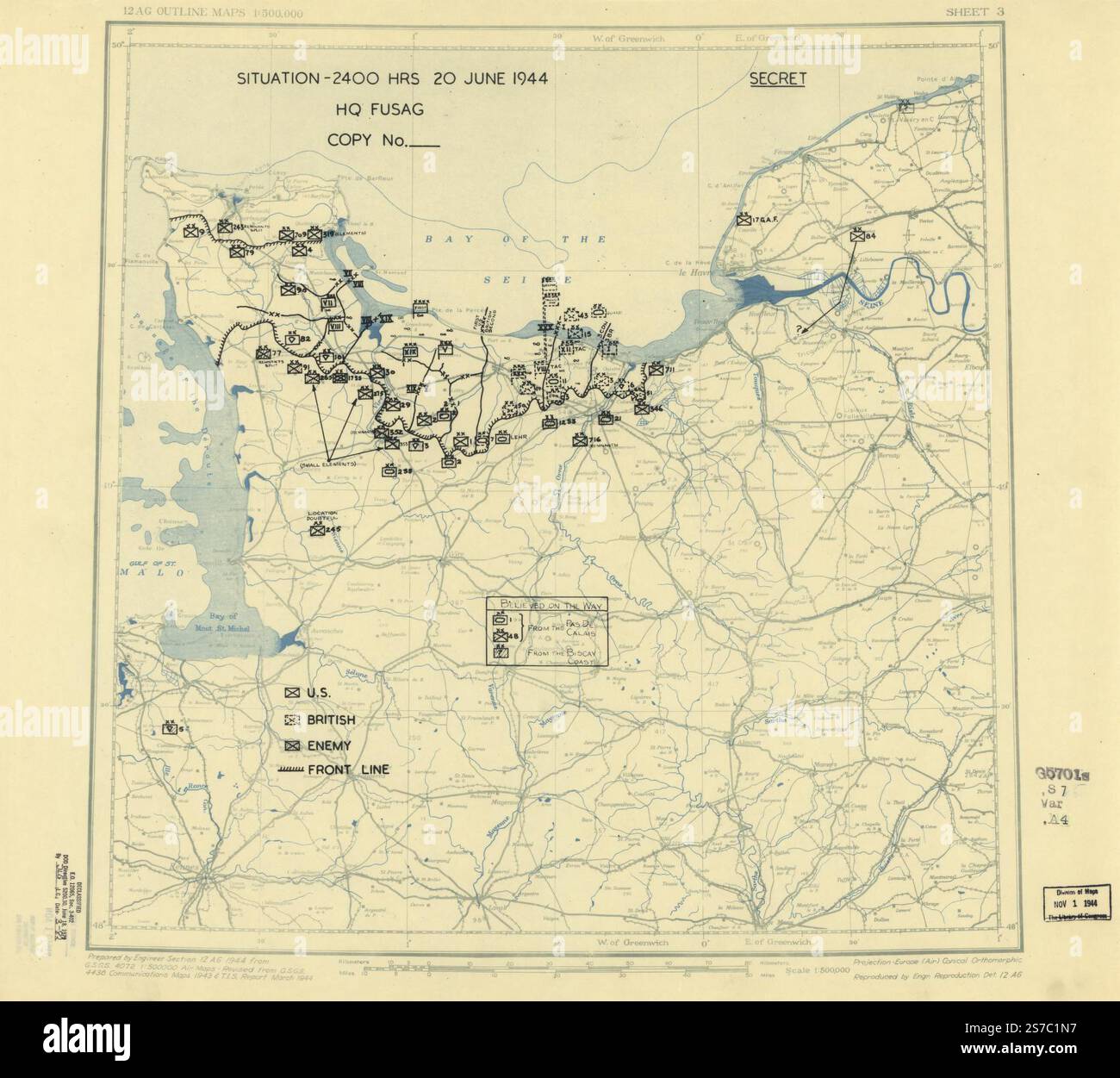 [June 20, 1944], HQ Twelfth Army Group situation map. 1944 by Allied ...