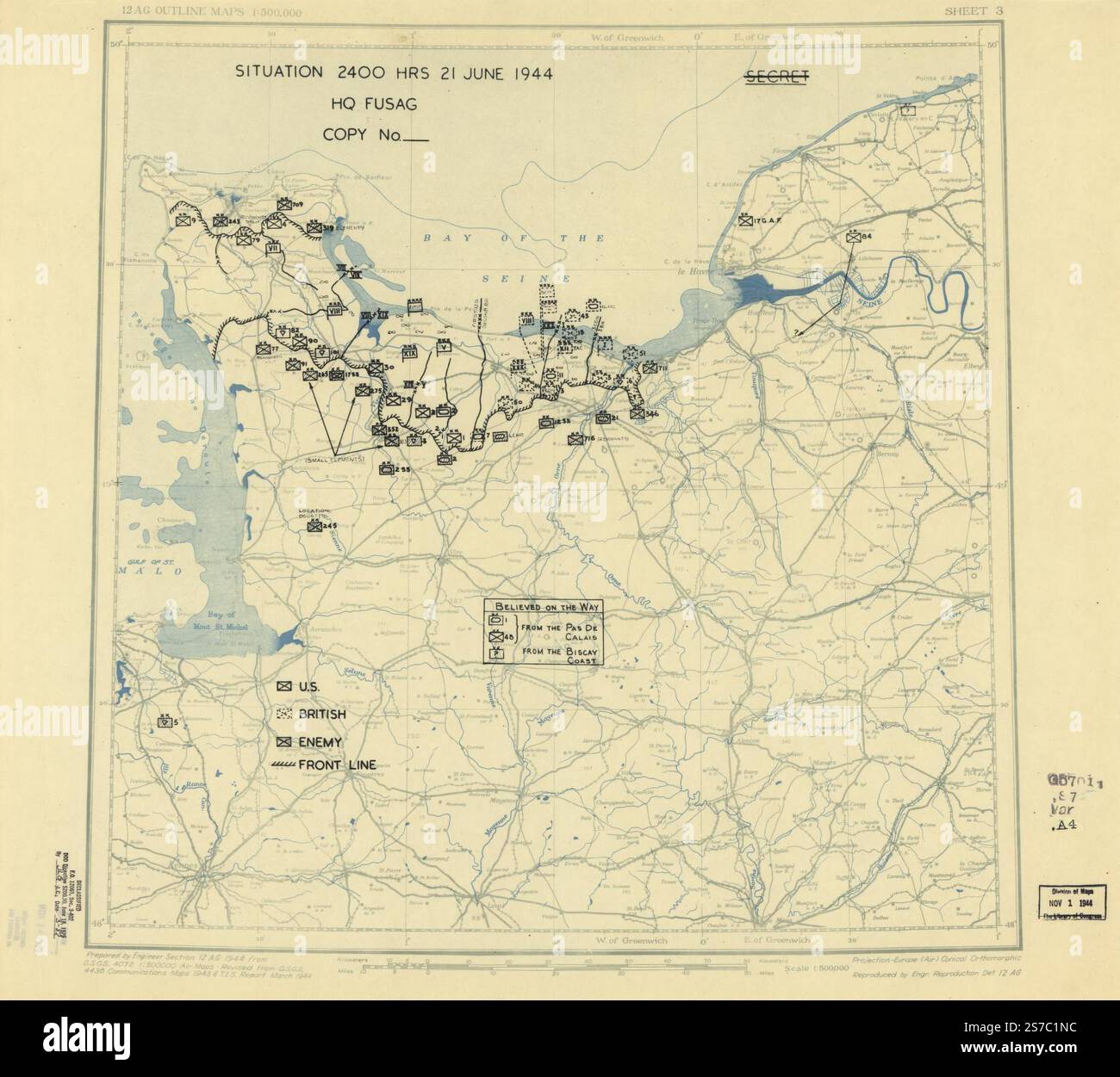 [June 21, 1944], HQ Twelfth Army Group situation map. 1944 by Allied ...