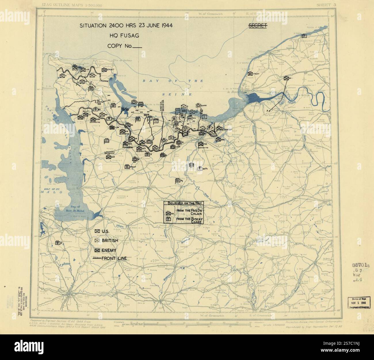 [June 23, 1944], HQ Twelfth Army Group situation map. 1944 by Allied ...