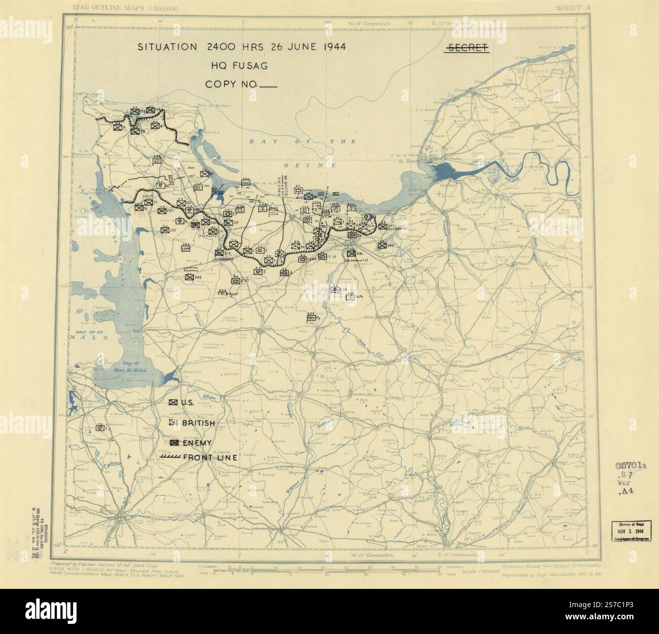 [June 26, 1944], HQ Twelfth Army Group situation map. 1944 by Allied ...