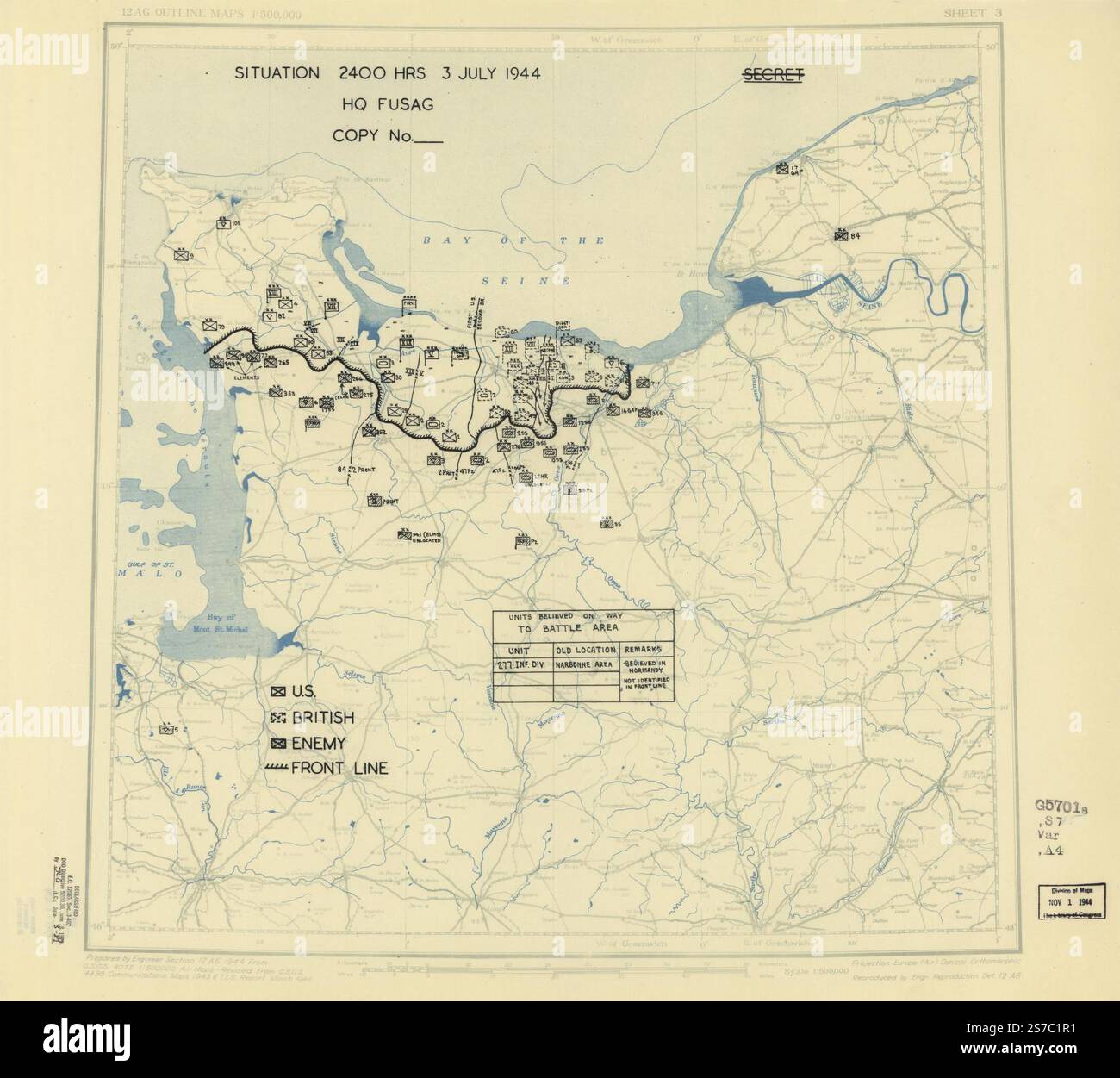 [July 3, 1944], HQ Twelfth Army Group situation map. 1944 by Allied ...