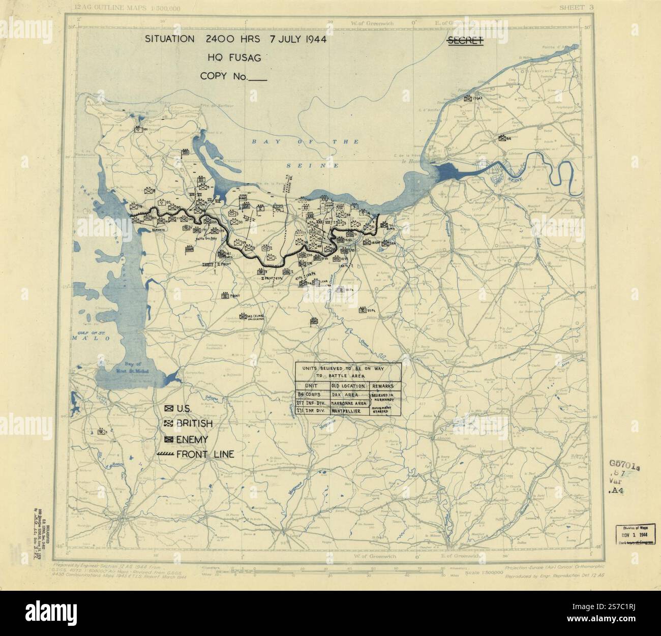 [July 7, 1944], HQ Twelfth Army Group situation map. 1944 by Allied ...