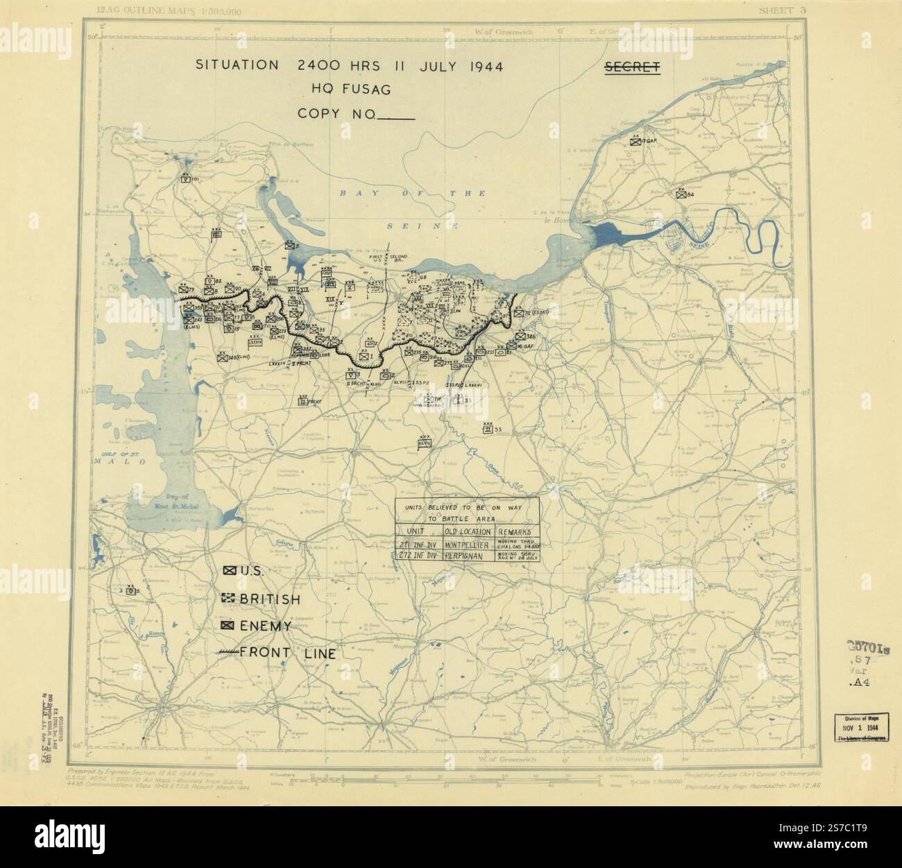 [July 11, 1944], HQ Twelfth Army Group situation map. 1944 by Allied ...