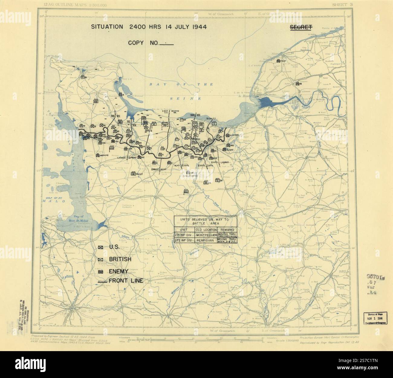 [July 14, 1944], HQ Twelfth Army Group situation map. 1944 by Allied ...