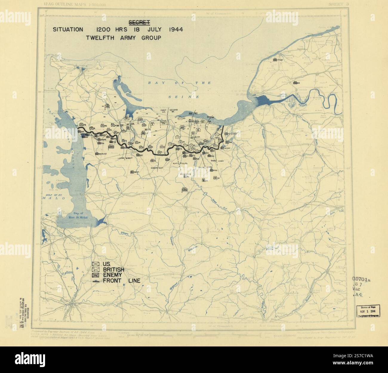 [July 18, 1944], HQ Twelfth Army Group situation map. 1944 by Allied ...