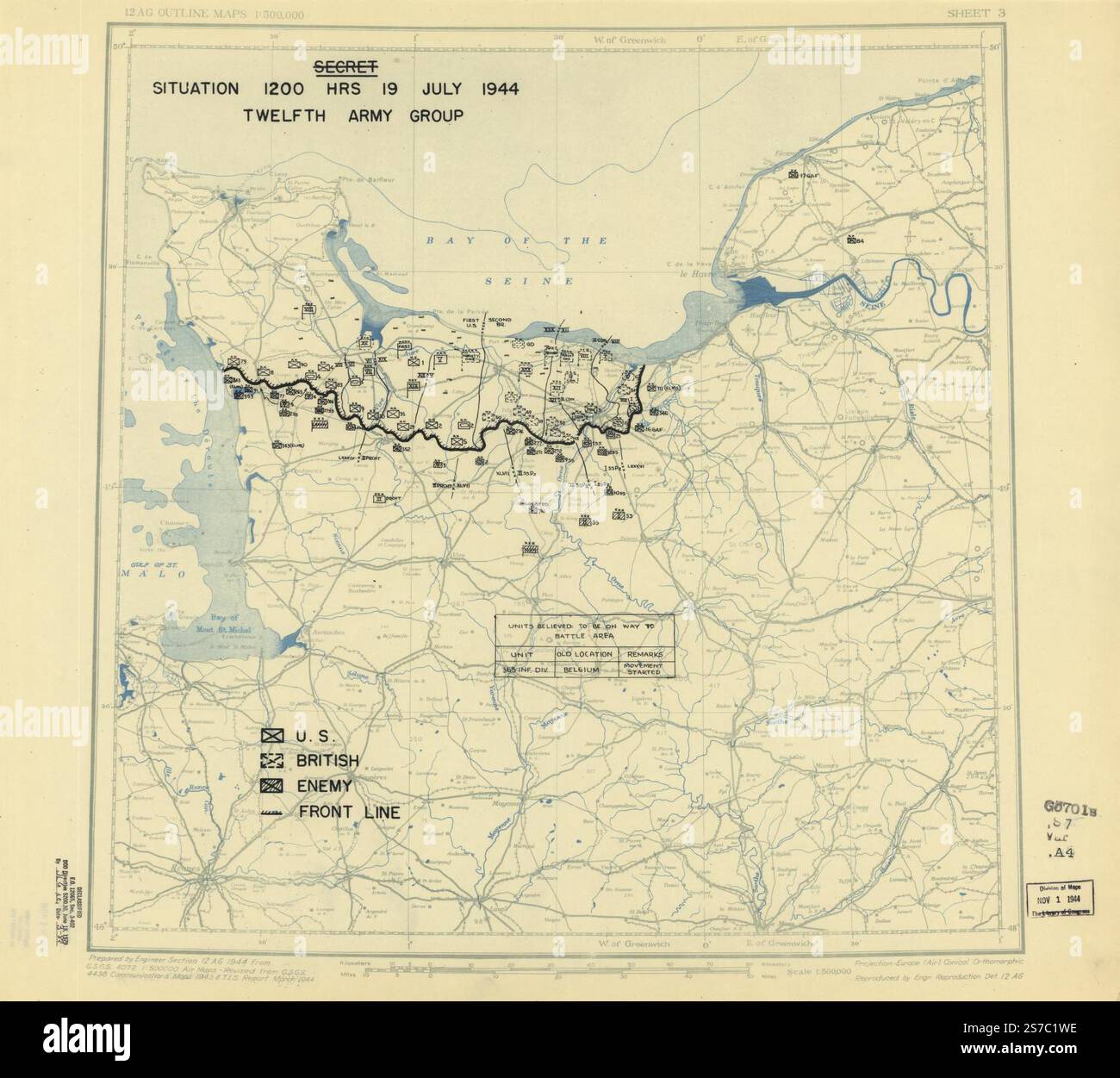[July 19, 1944], HQ Twelfth Army Group situation map. 1944 by Allied ...