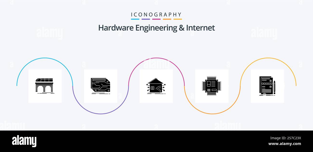 Hardware Engineering And Internet Glyph 5 Icon Pack Including microchip ...