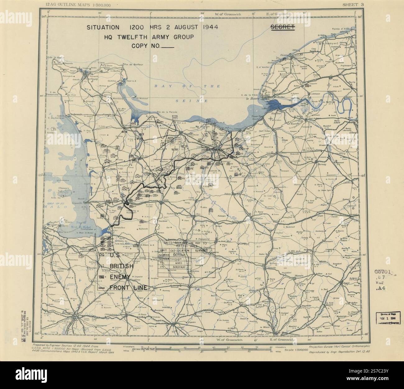 [August 2, 1944], HQ Twelfth Army Group situation map. 1944 by Allied ...
