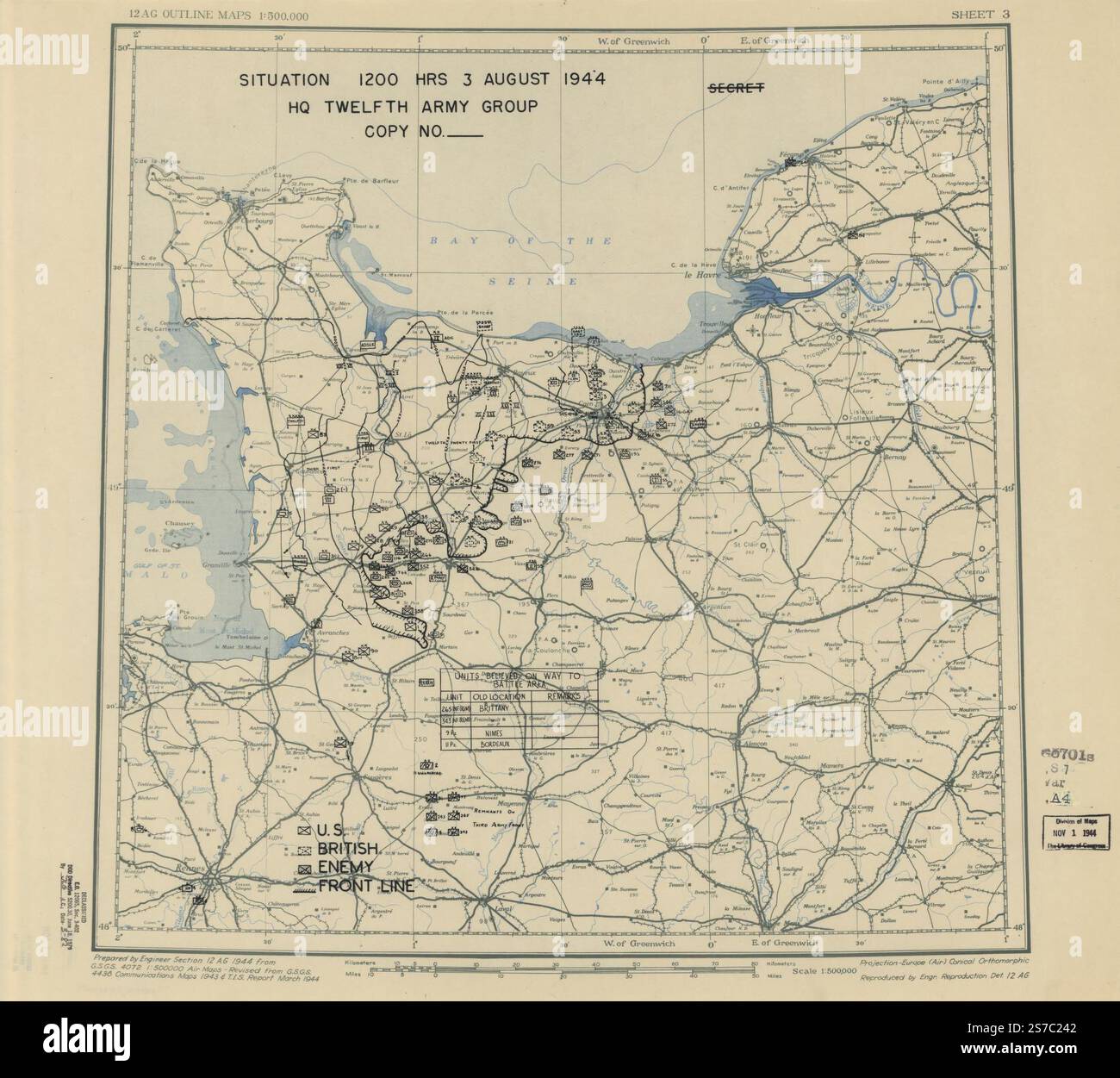 [August 3, 1944], HQ Twelfth Army Group situation map. 1944 by Allied ...