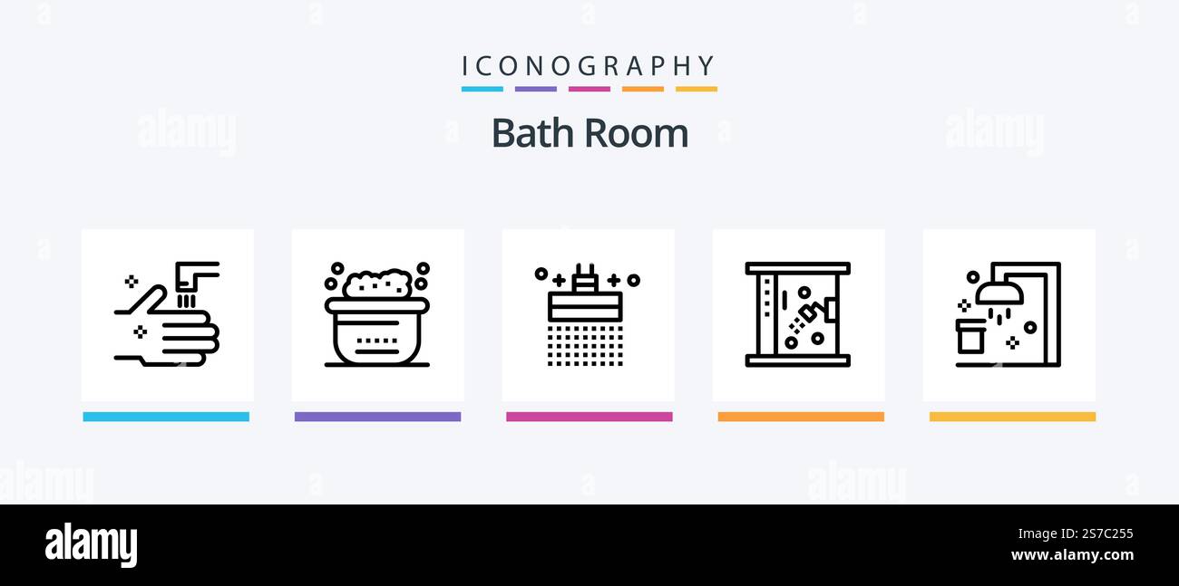 Bath Room Line 5 Icon Pack Including bath. mirror. bath. cabinet ...