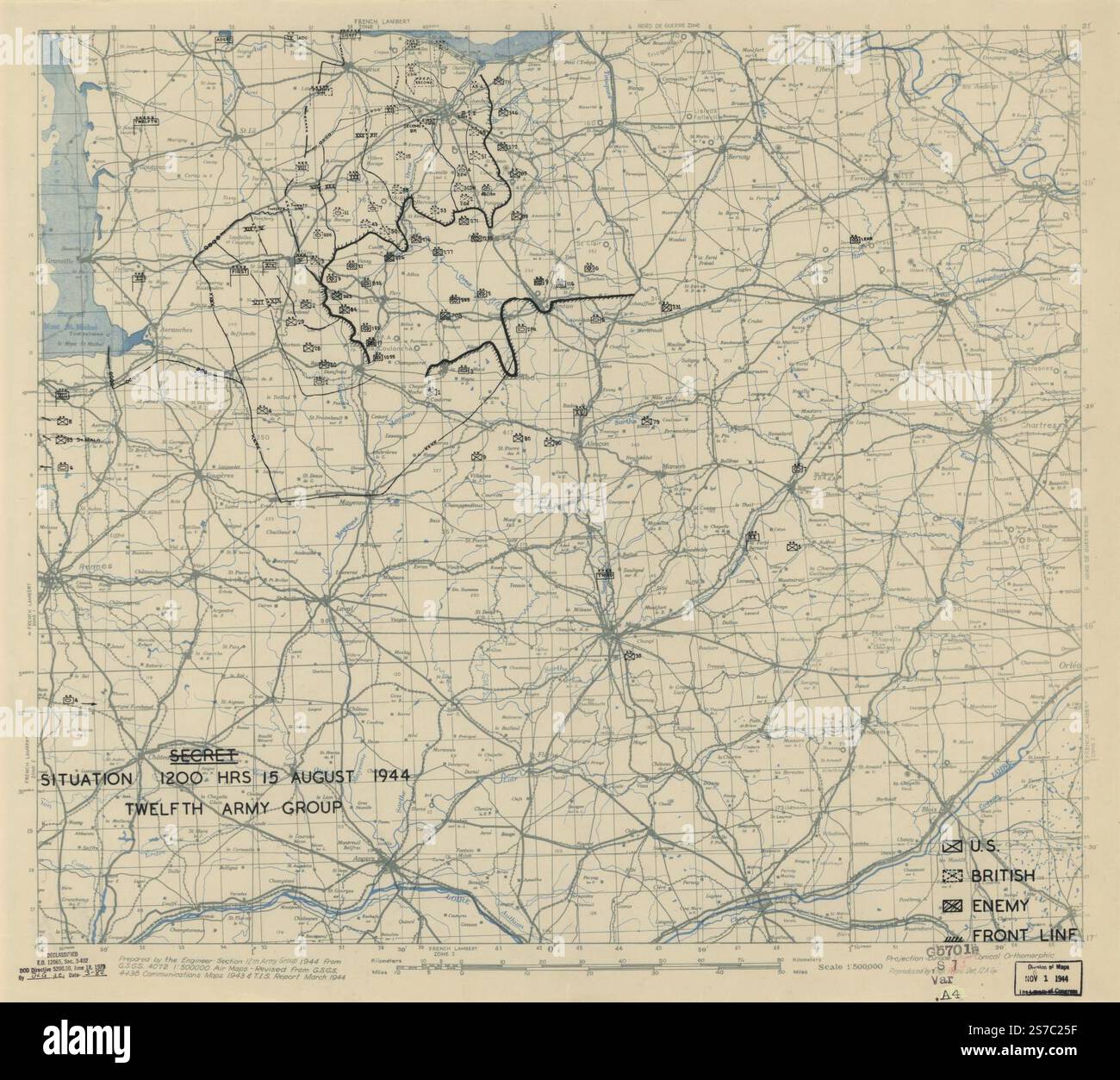 [August 15, 1944], HQ Twelfth Army Group situation map. 1944 by Allied ...