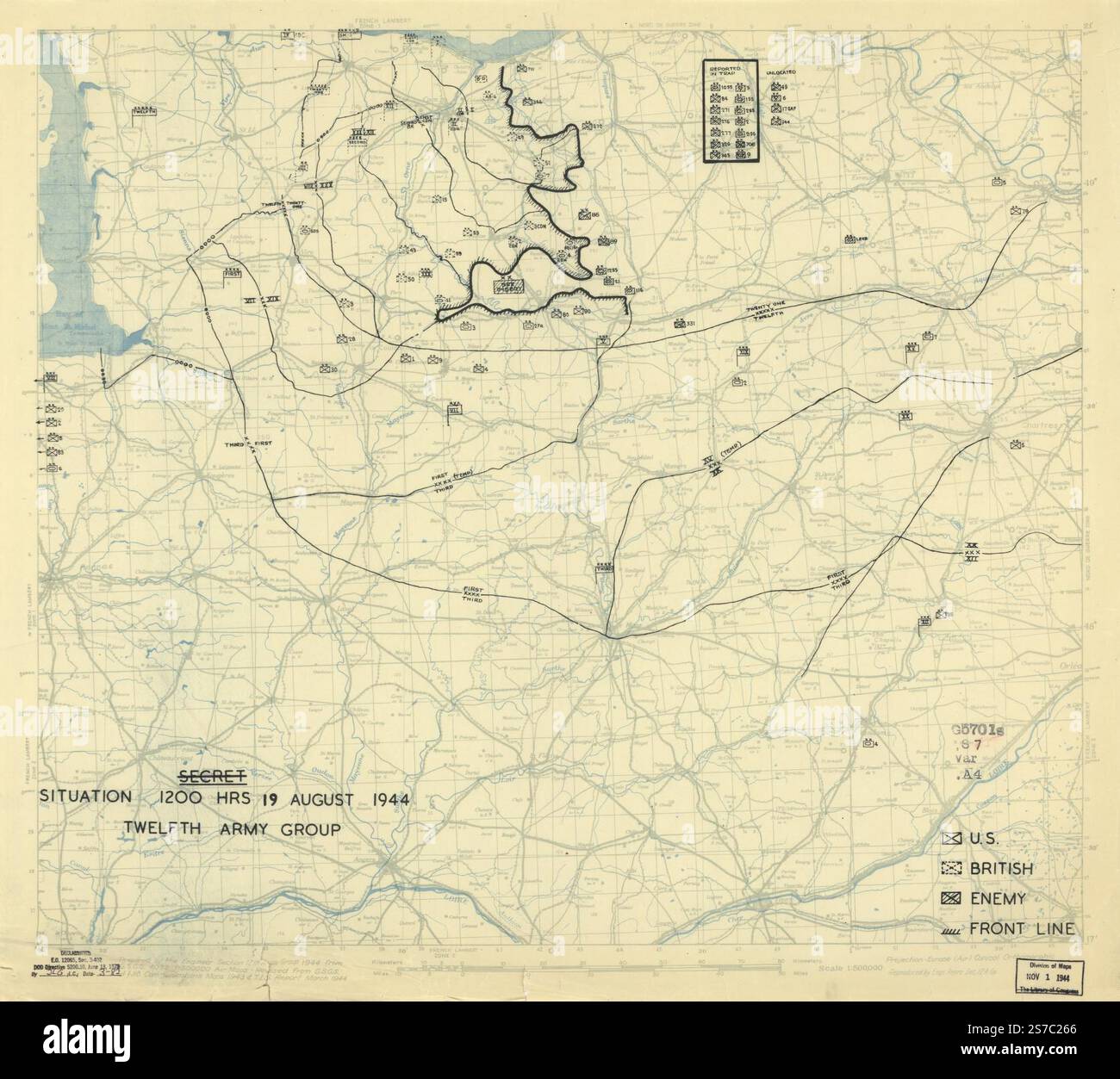 [August 19, 1944], HQ Twelfth Army Group situation map. 1944 by Allied ...