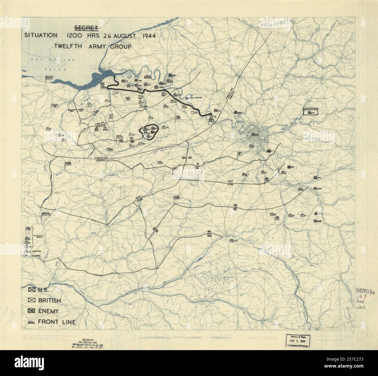 [August 26, 1944], HQ Twelfth Army Group situation map. 1944 by Allied ...