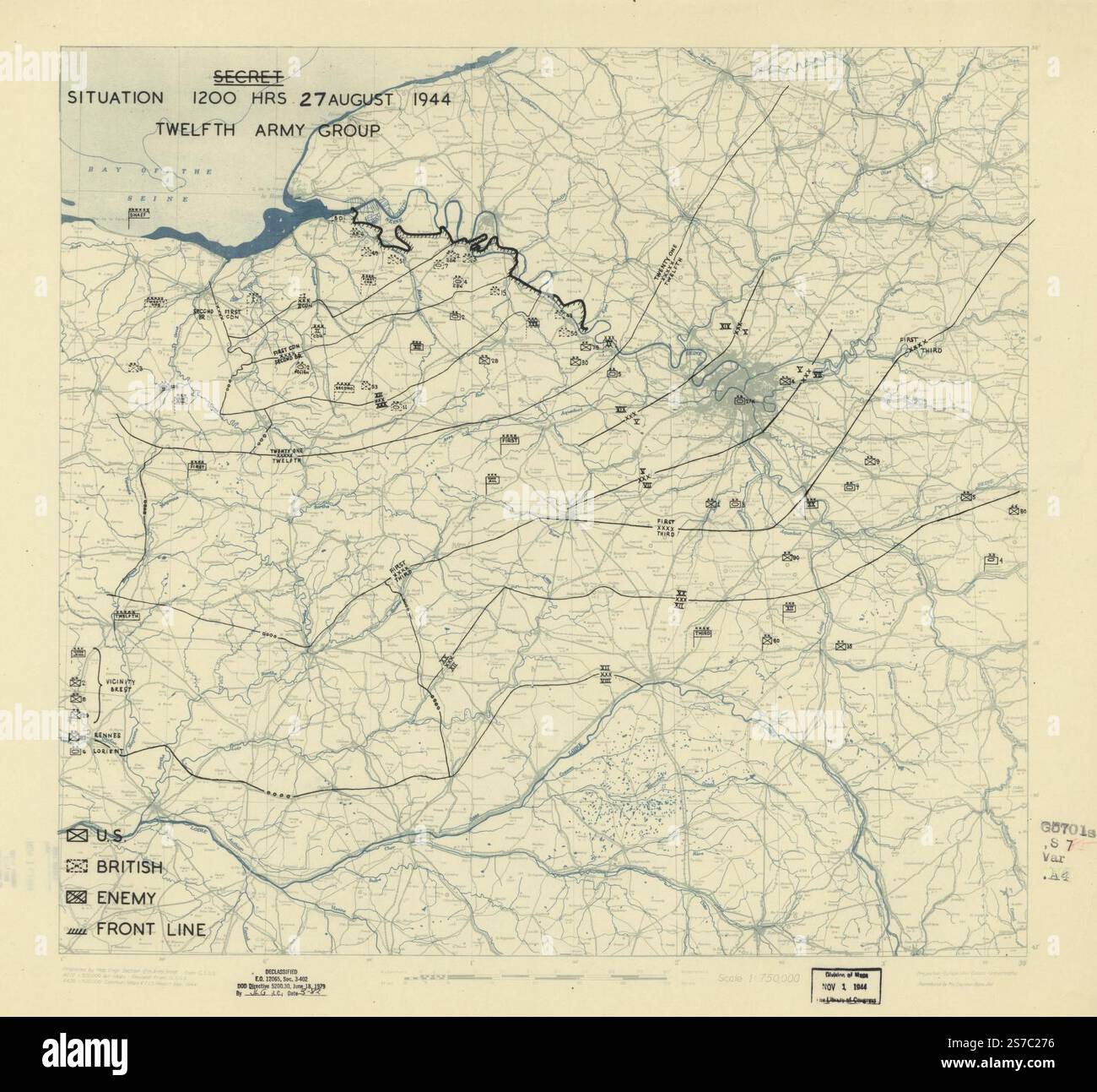 [August 27, 1944], HQ Twelfth Army Group situation map. 1944 by Allied ...