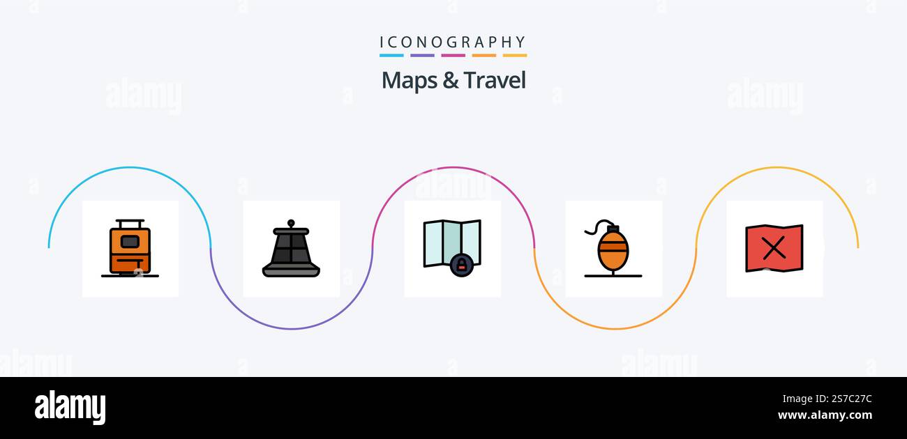 Maps and Travel Line Filled Flat 5 Icon Pack Including . map. place ...