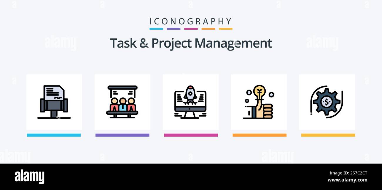 Task And Project Management Line Filled 5 Icon Pack Including setting . gear . startup ...