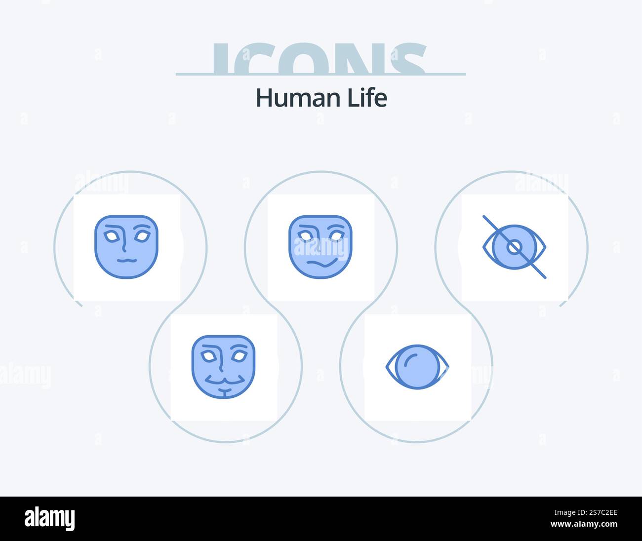 Human Blue Icon Pack 5 Icon Design. vision. face. face. eye. face Stock ...