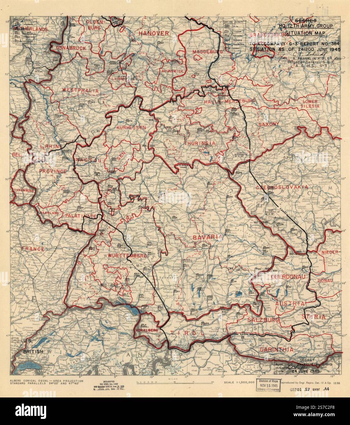 [June 24, 1945], HQ Twelfth Army Group situation map. 1945 by Allied ...