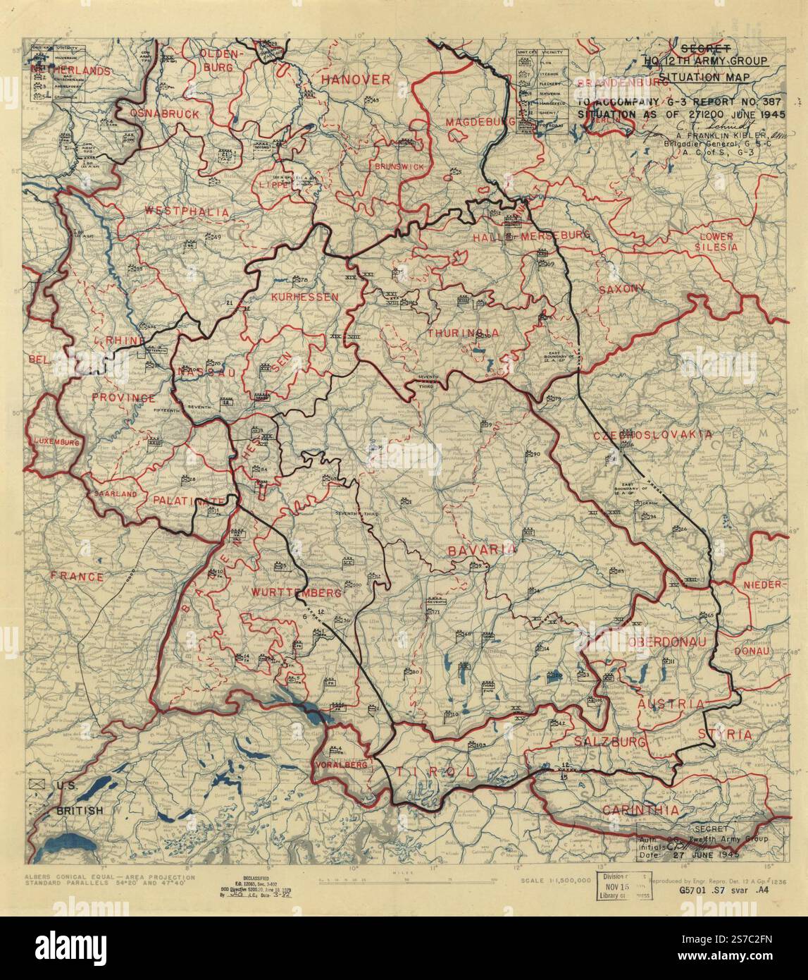 [June 27, 1945], HQ Twelfth Army Group situation map. 1945 by Allied ...