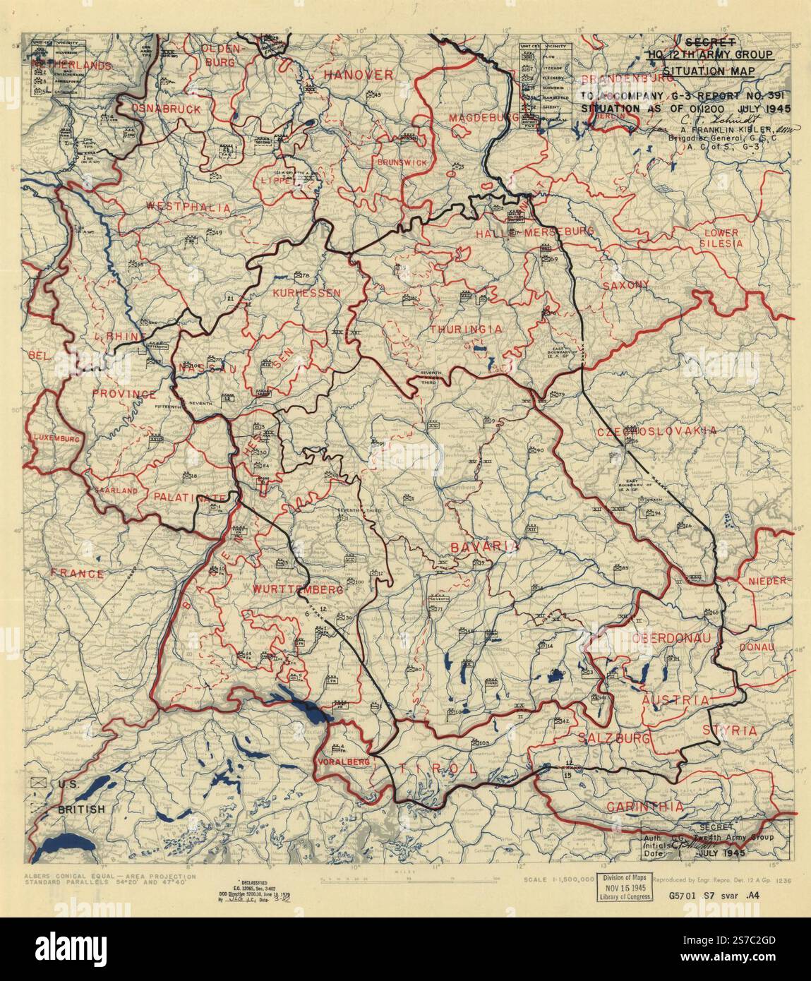 [July 1, 1945], HQ Twelfth Army Group situation map. 1945 by Allied ...