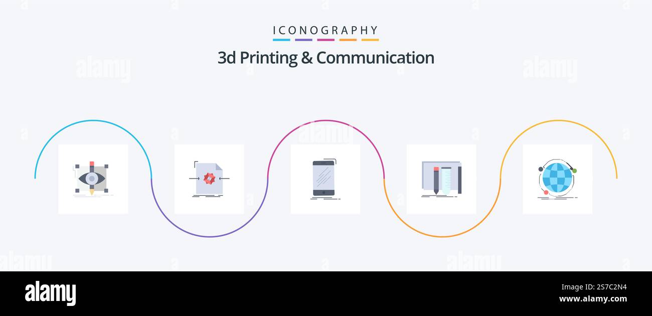 3d Printing And Communication Flat 5 Icon Pack Including fab. build ...