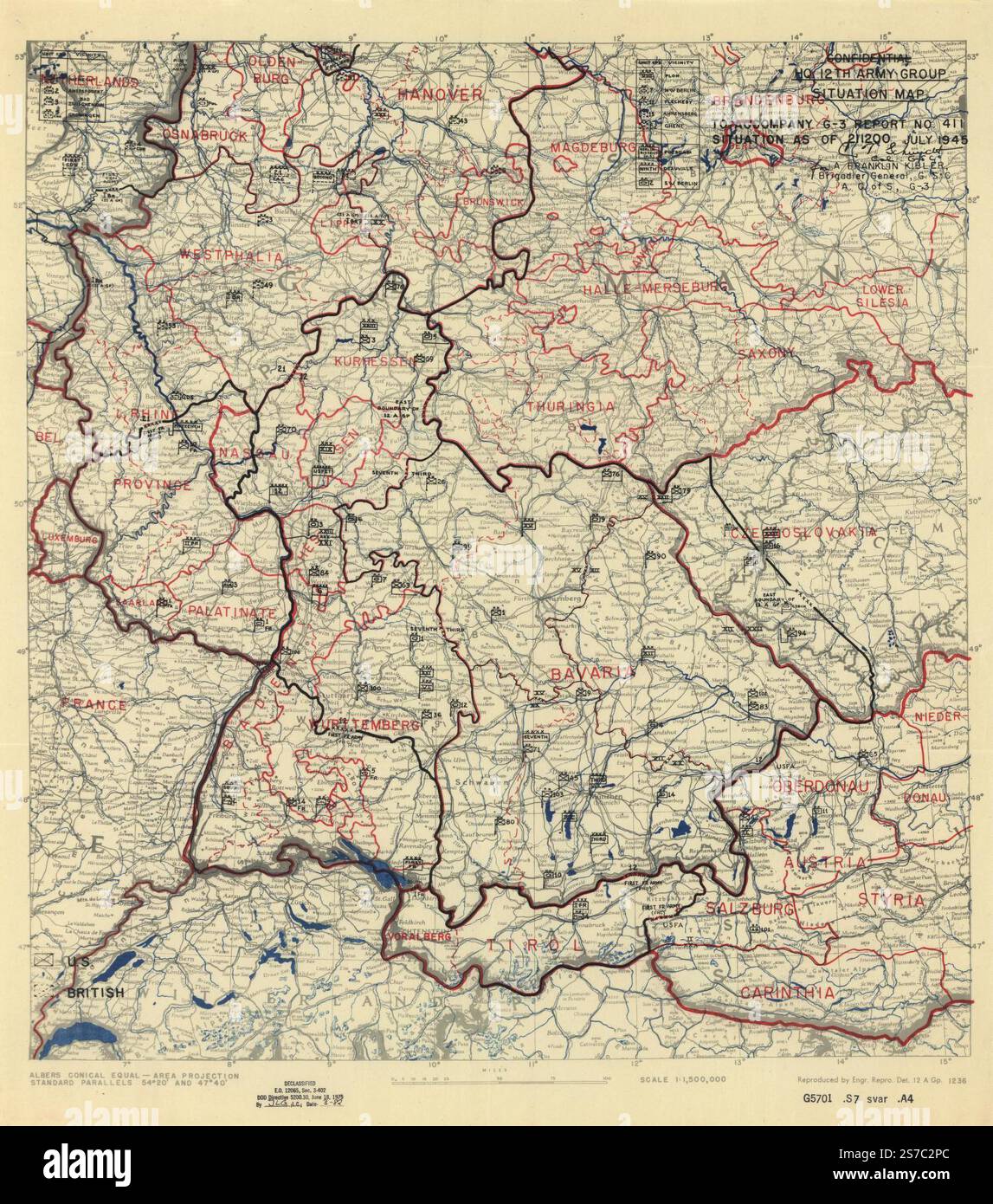 [July 21, 1945], HQ Twelfth Army Group situation map. 1945 by Allied ...
