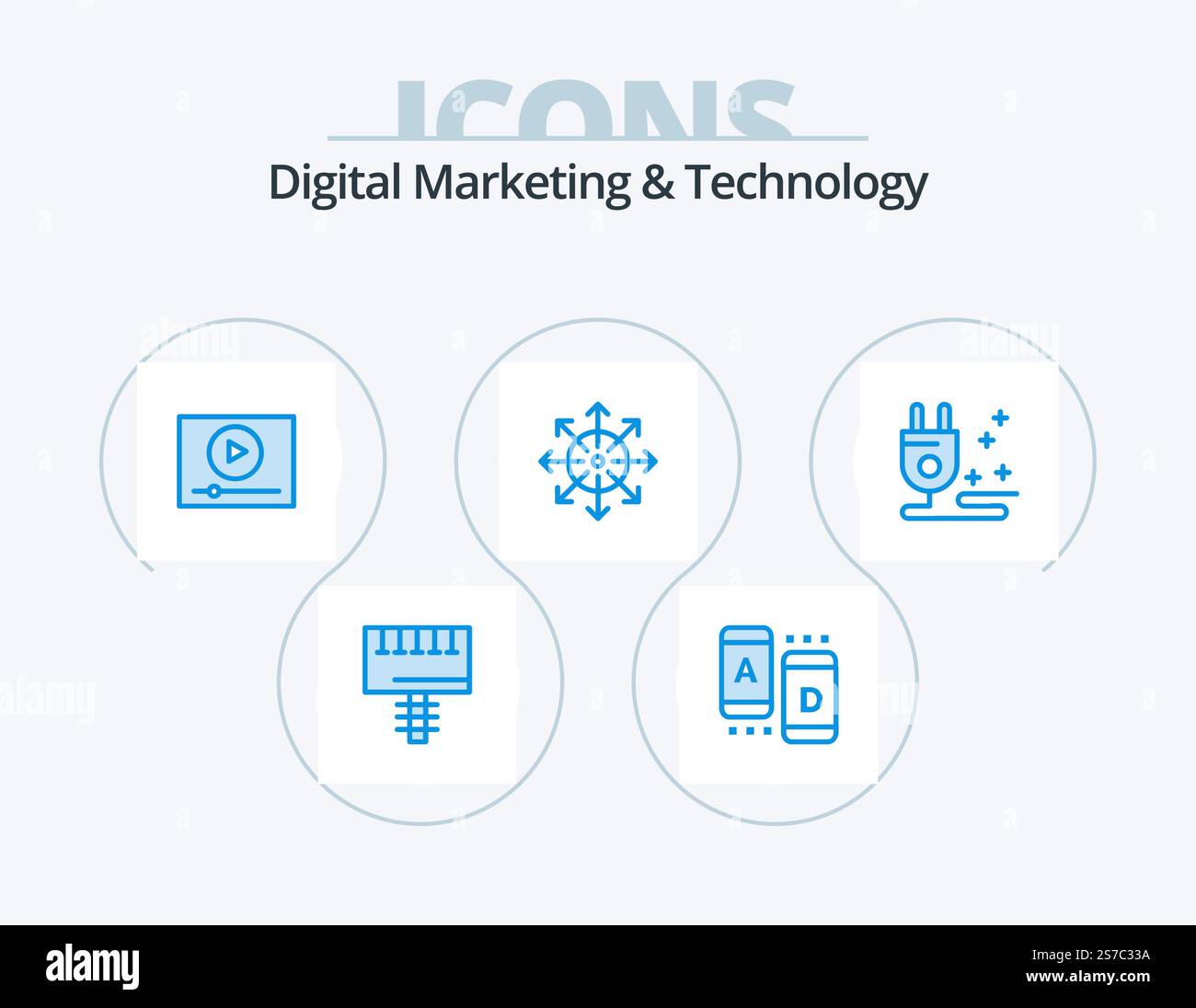 Digital Marketing And Technology Blue Icon Pack 5 Icon Design. plug ...