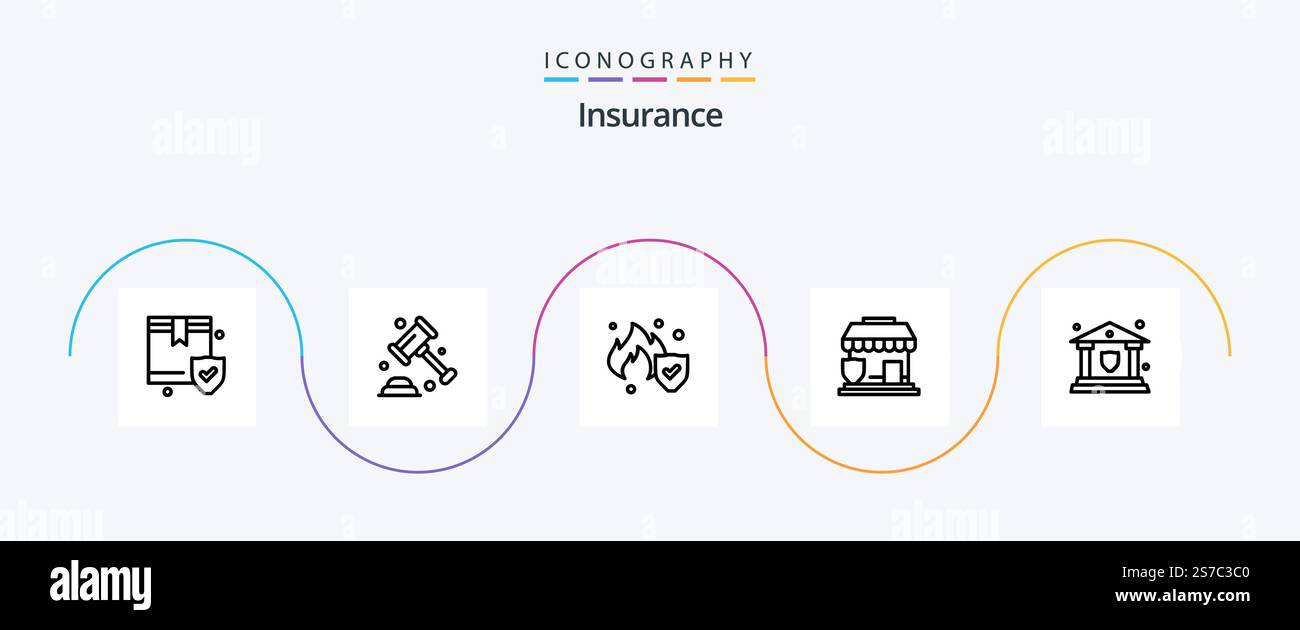 Insurance Line 5 Icon Pack Including security. bank. fire. shop ...