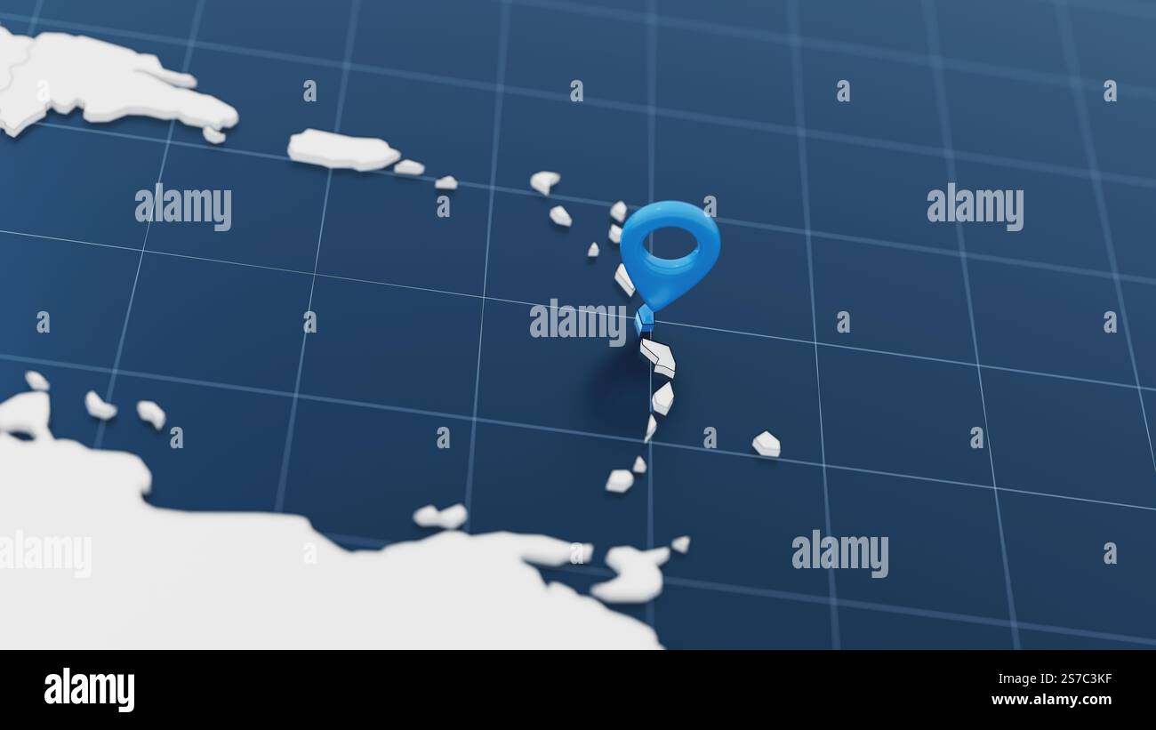 Blue Dominica 3d map with pointer pin surrounded with other countries ...